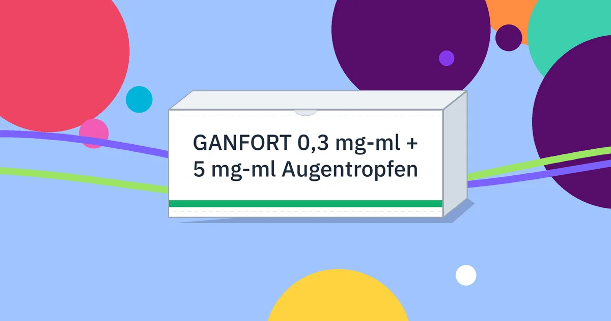 Symbolbild: Packung mit der Aufschrift GANFORT 0,3 mg-ml + 5 mg-ml Augentropfen (PZN 19740053) – Verfügbarkeit und Bezug in Apotheken in Frankfurt am Main