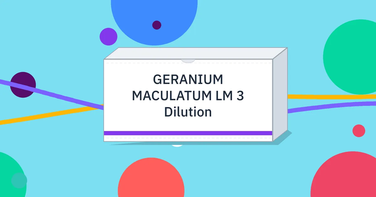 Symbolbild: Packung mit der Aufschrift GERANIUM MACULATUM LM 3 Dilution (PZN 12876559) – Verfügbarkeit und Bezug in Apotheken in Frankfurt am Main