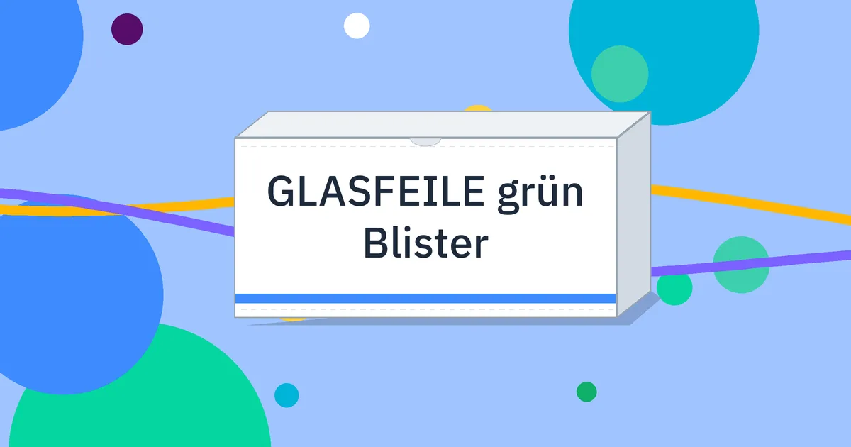 Symbolbild: Packung mit der Aufschrift GLASFEILE grün Blister (PZN 10350066) – Verfügbarkeit und Bezug in Apotheken in Frankfurt am Main