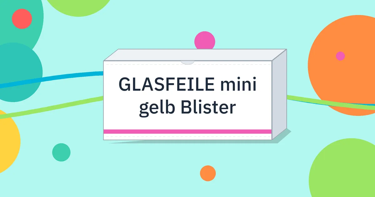 Symbolbild: Packung mit der Aufschrift GLASFEILE mini gelb Blister (PZN 10350132) – Verfügbarkeit und Bezug in Apotheken in Frankfurt am Main