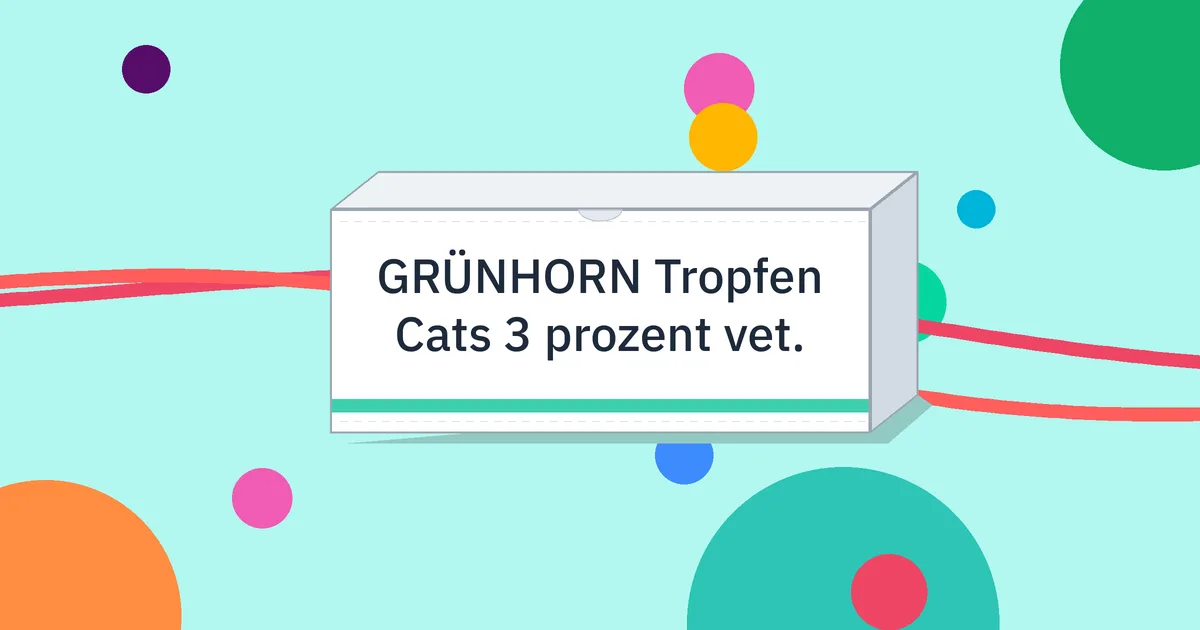 Symbolbild: Packung mit der Aufschrift GRÜNHORN Tropfen Cats 3 prozent vet. (PZN 18375048) – Verfügbarkeit und Bezug in Apotheken in Frankfurt am Main