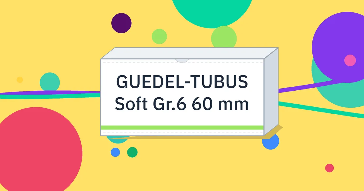 Symbolbild: Packung mit der Aufschrift GUEDEL-TUBUS Soft Gr.6 60 mm (PZN 15891140) – Verfügbarkeit und Bezug in Apotheken in Frankfurt am Main