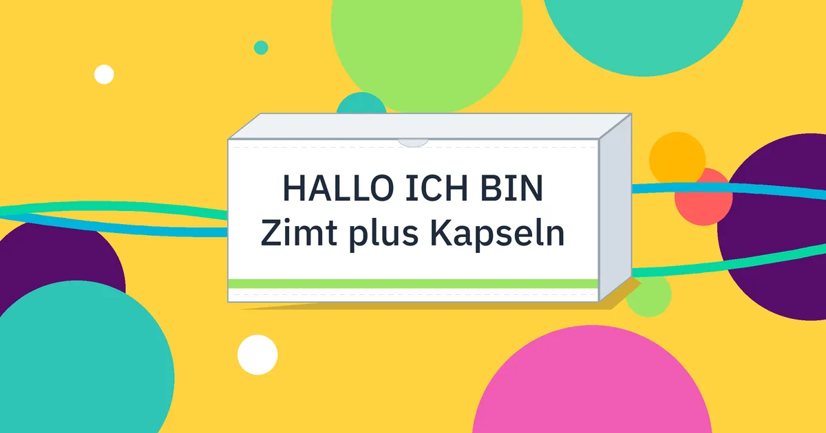 Symbolbild: Packung mit der Aufschrift HALLO ICH BIN Zimt plus Kapseln (PZN 15386695) – Verfügbarkeit und Bezug in Apotheken in Frankfurt am Main