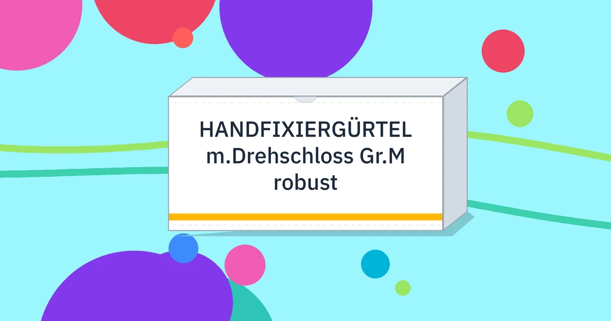 Symbolbild: Packung mit der Aufschrift HANDFIXIERGÜRTEL m.Drehschloss Gr.M robust (PZN 11569861) – Verfügbarkeit und Bezug in Apotheken in Frankfurt am Main