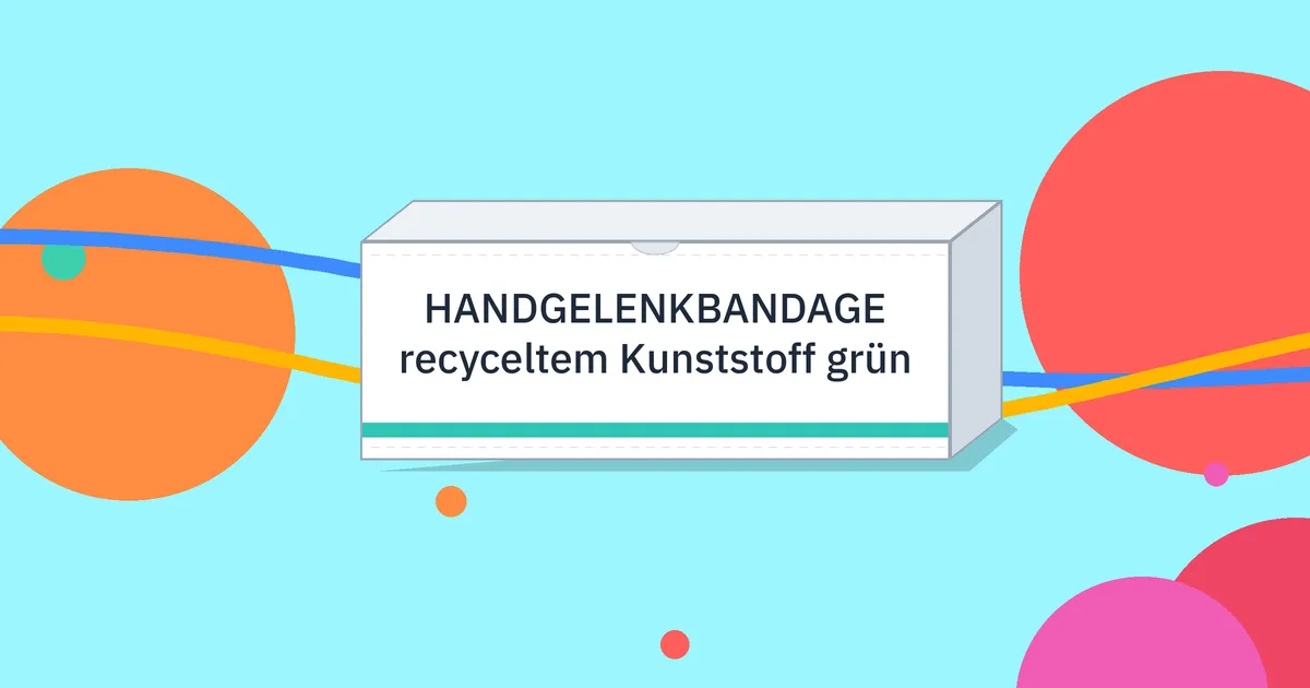 Symbolbild: Packung mit der Aufschrift HANDGELENKBANDAGE recyceltem Kunststoff grün (PZN 20013128) – Verfügbarkeit und Bezug in Apotheken in Frankfurt am Main