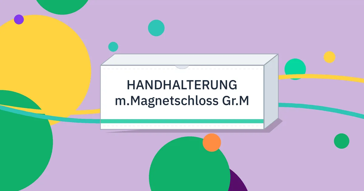 Symbolbild: Packung mit der Aufschrift HANDHALTERUNG m.Magnetschloss Gr.M (PZN 09167894) – Verfügbarkeit und Bezug in Apotheken in Frankfurt am Main