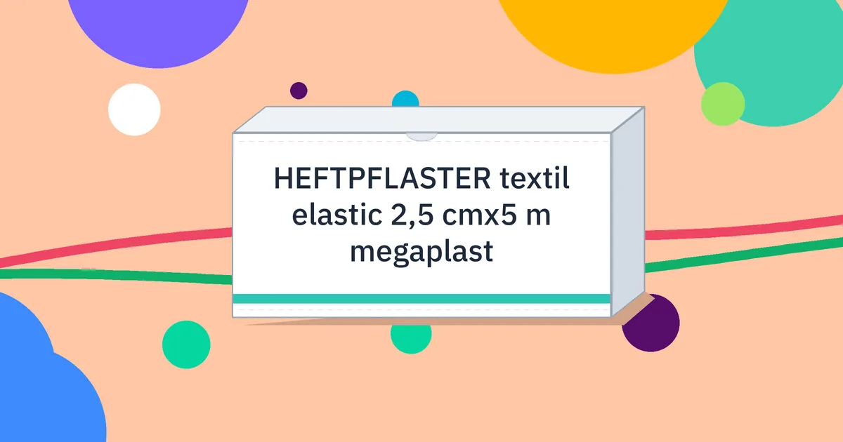 Symbolbild: Packung mit der Aufschrift HEFTPFLASTER textil elastic 2,5 cmx5 m megaplast (PZN 16500779) – Verfügbarkeit und Bezug in Apotheken in Frankfurt am Main