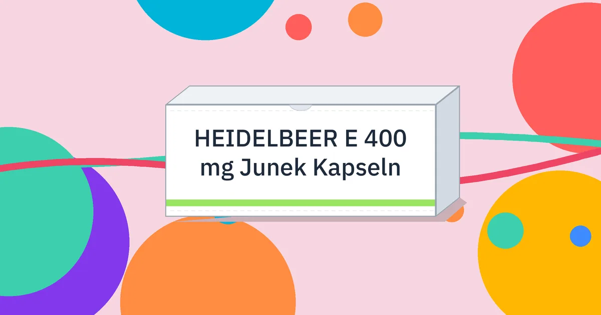 Symbolbild: Packung mit der Aufschrift HEIDELBEER E 400 mg Junek Kapseln (PZN 10336451) – Verfügbarkeit und Bezug in Apotheken in Frankfurt am Main