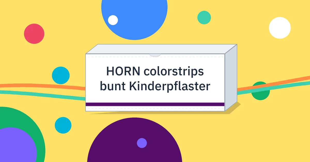Symbolbild: Packung mit der Aufschrift HORN colorstrips bunt Kinderpflaster (PZN 03744876) – Verfügbarkeit und Bezug in Apotheken in Frankfurt am Main