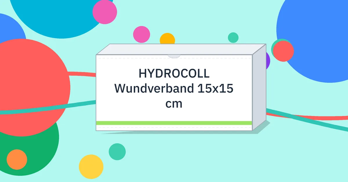 Symbolbild: Packung mit der Aufschrift HYDROCOLL Wundverband 15x15 cm (PZN 11367301) – Verfügbarkeit und Bezug in Apotheken in Frankfurt am Main