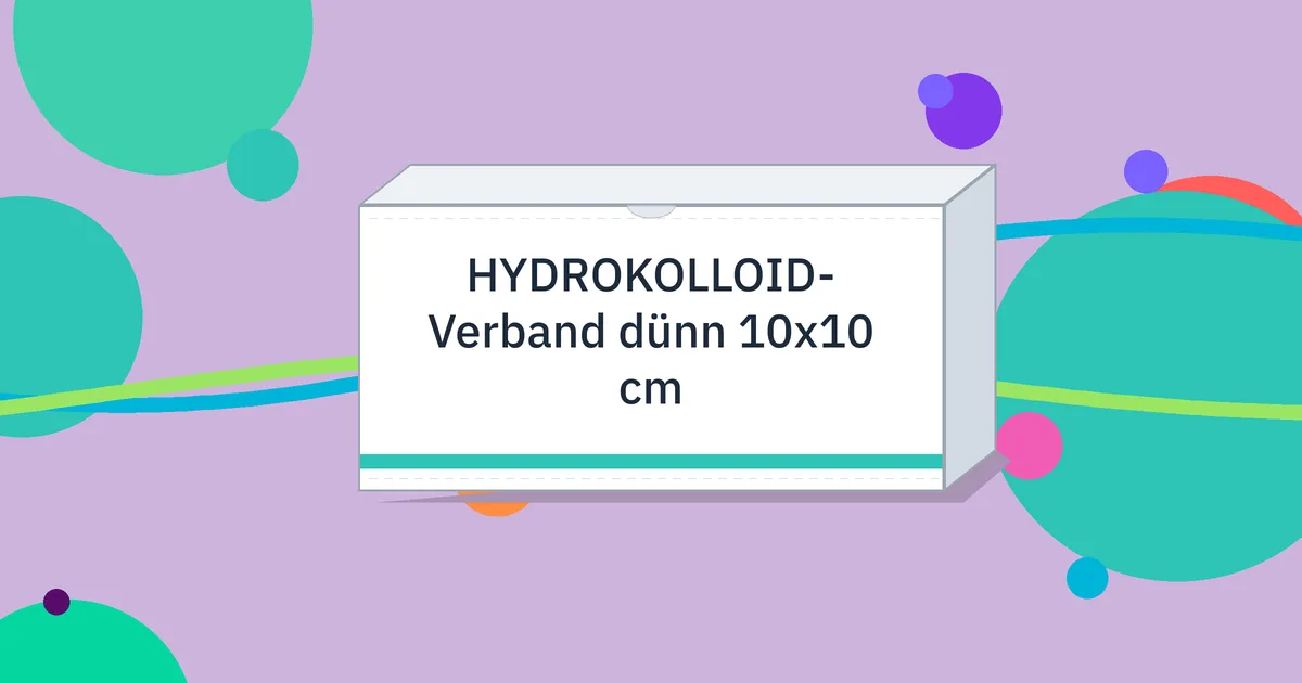 Symbolbild: Packung mit der Aufschrift HYDROKOLLOID-Verband dünn 10x10 cm (PZN 20610812) – Verfügbarkeit und Bezug in Apotheken in Frankfurt am Main