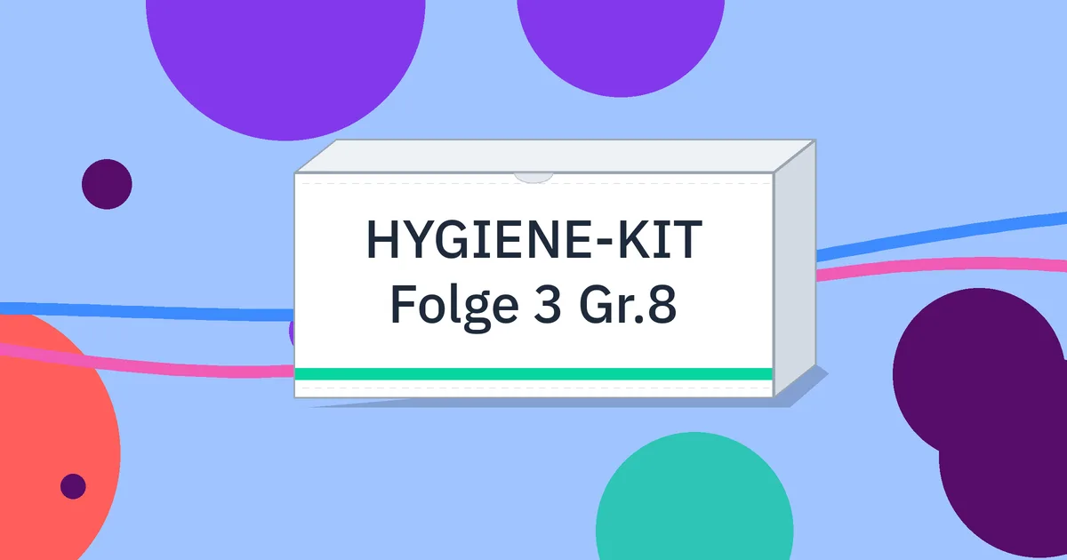 Symbolbild: Packung mit der Aufschrift HYGIENE-KIT Folge 3 Gr.8 (PZN 17443687) – Verfügbarkeit und Bezug in Apotheken in Frankfurt am Main