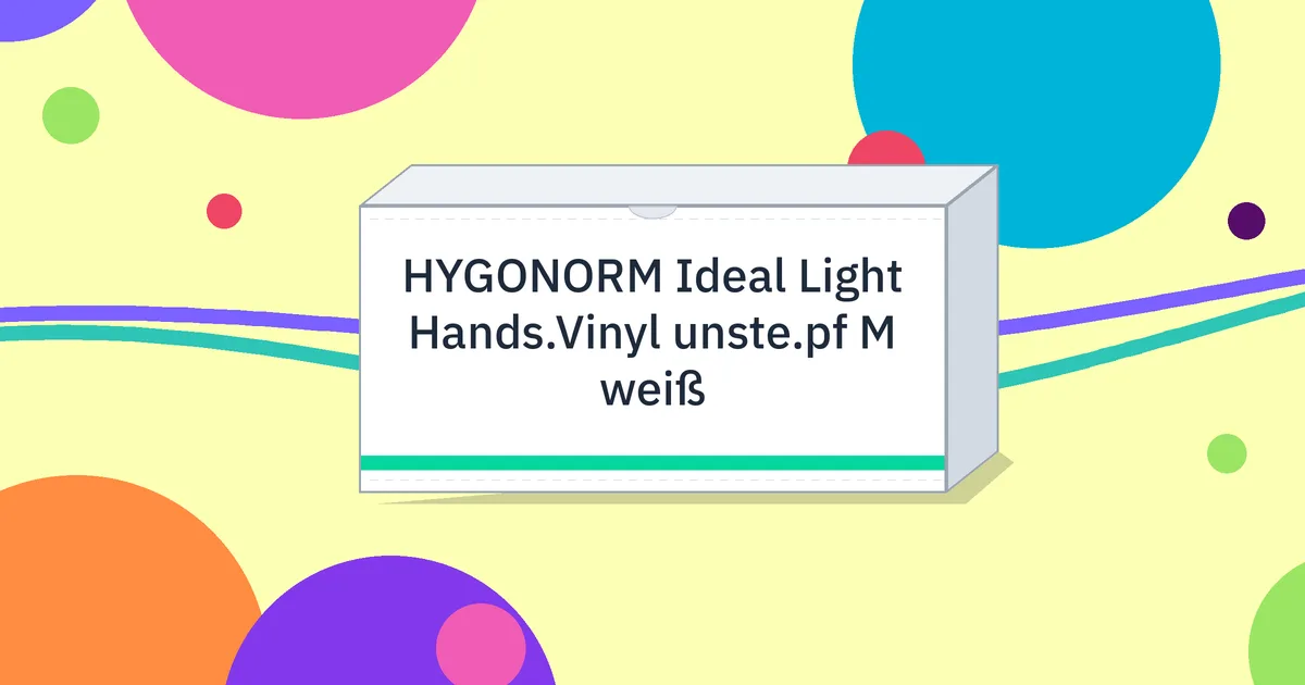 Symbolbild: Packung mit der Aufschrift HYGONORM Ideal Light Hands.Vinyl unste.pf M weiß (PZN 17160860) – Verfügbarkeit und Bezug in Apotheken in Frankfurt am Main