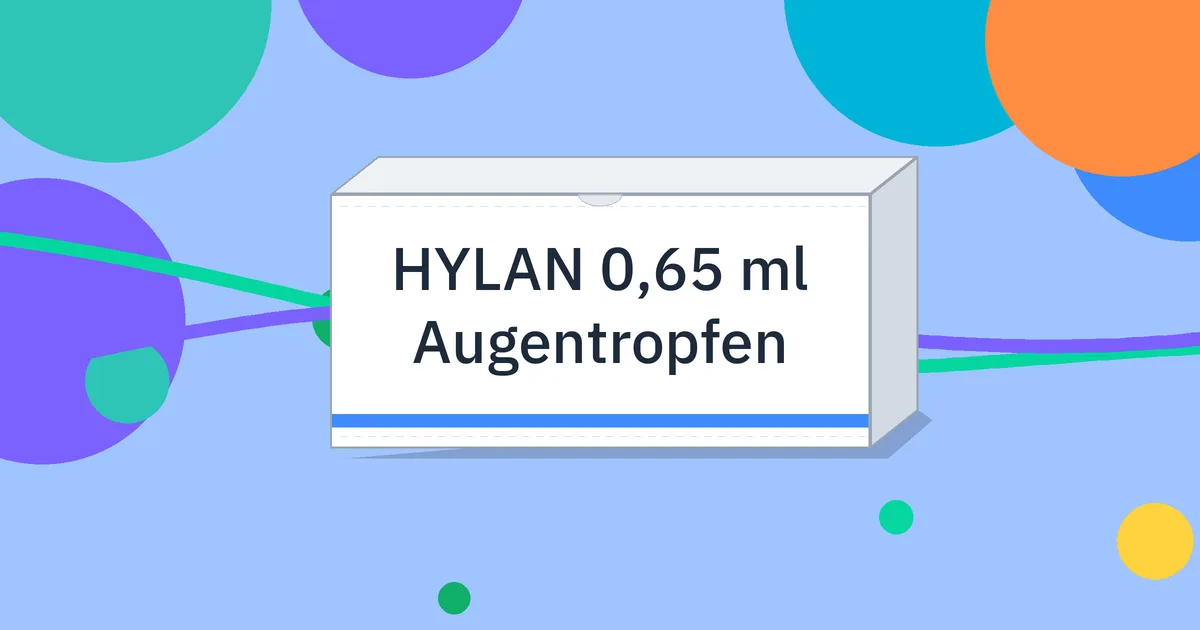 Symbolbild: Packung mit der Aufschrift HYLAN 0,65 ml Augentropfen (PZN 02742697) – Verfügbarkeit und Bezug in Apotheken in Frankfurt am Main