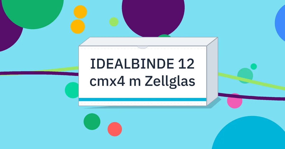 Symbolbild: Packung mit der Aufschrift IDEALBINDE 12 cmx4 m Zellglas (PZN 04049026) – Verfügbarkeit und Bezug in Apotheken in Frankfurt am Main