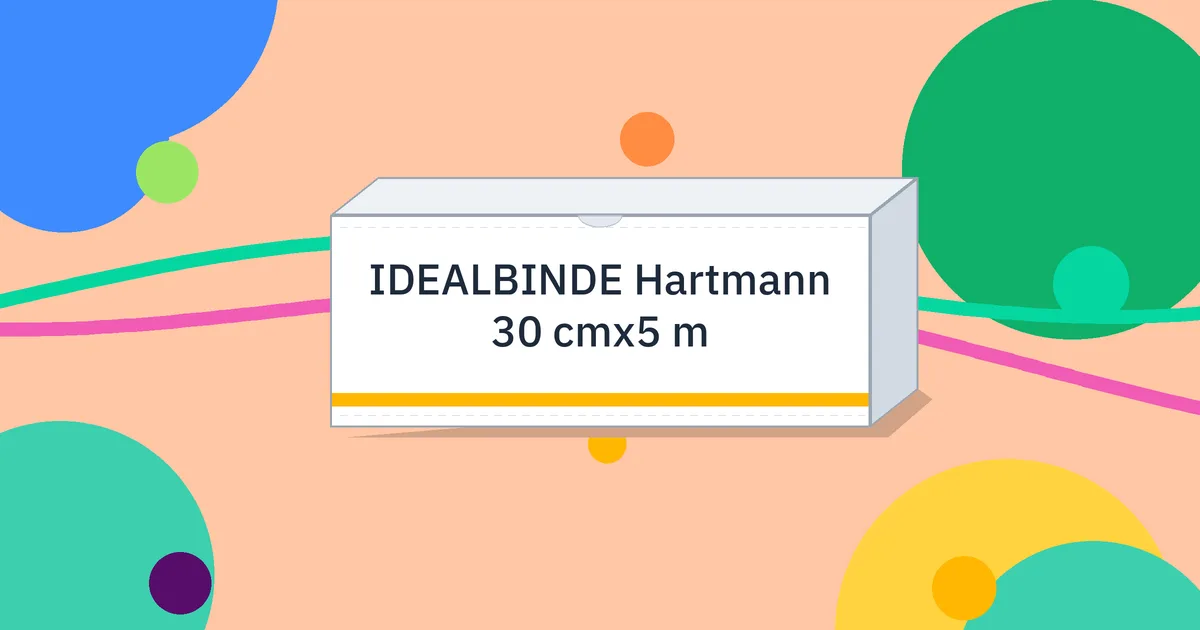 Symbolbild: Packung mit der Aufschrift IDEALBINDE Hartmann 30 cmx5 m (PZN 20176155) – Verfügbarkeit und Bezug in Apotheken in Frankfurt am Main