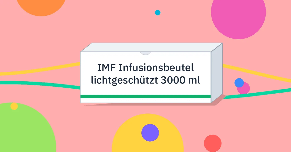 Symbolbild: Packung mit der Aufschrift IMF Infusionsbeutel lichtgeschützt 3000 ml (PZN 19986570) – Verfügbarkeit und Bezug in Apotheken in Frankfurt am Main