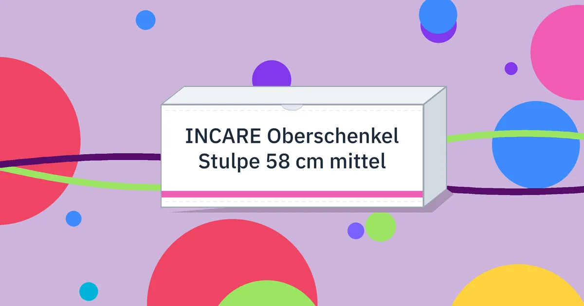 Symbolbild: Packung mit der Aufschrift INCARE Oberschenkel Stulpe 58 cm mittel (PZN 01561806) – Verfügbarkeit und Bezug in Apotheken in Frankfurt am Main