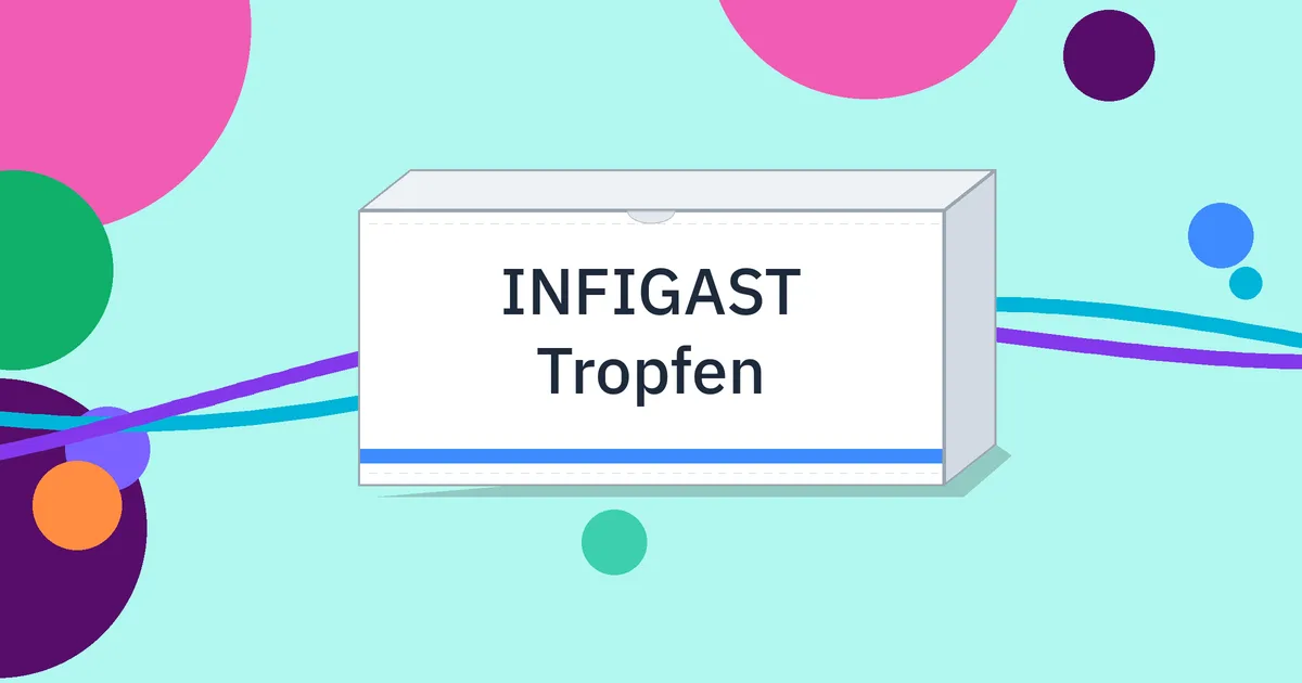 Symbolbild: Packung mit der Aufschrift INFIGAST Tropfen (PZN 06686470) – Verfügbarkeit und Bezug in Apotheken in Frankfurt am Main