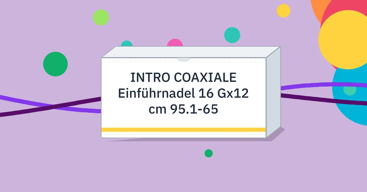 Symbolbild: Packung mit der Aufschrift INTRO COAXIALE Einführnadel 16 Gx12 cm 95.1-65 (PZN 16946475) – Verfügbarkeit und Bezug in Apotheken in Frankfurt am Main