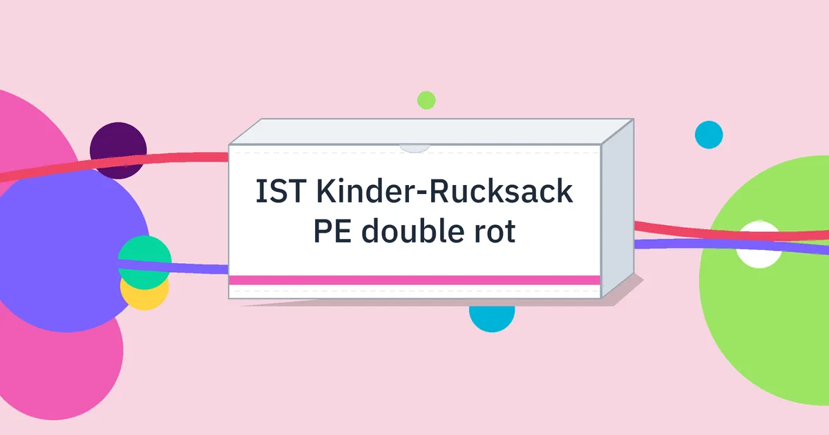 Symbolbild: Packung mit der Aufschrift IST Kinder-Rucksack PE double rot (PZN 18130370) – Verfügbarkeit und Bezug in Apotheken in Frankfurt am Main