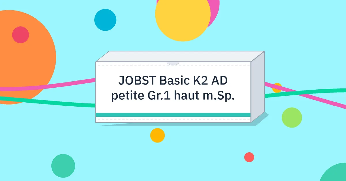 Symbolbild: Packung mit der Aufschrift JOBST Basic K2 AD petite Gr.1 haut m.Sp. (PZN 13059986) – Verfügbarkeit und Bezug in Apotheken in Frankfurt am Main