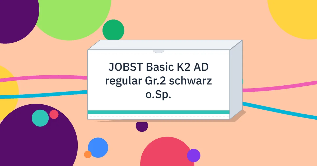 Symbolbild: Packung mit der Aufschrift JOBST Basic K2 AD regular Gr.2 schwarz o.Sp. (PZN 15311102) – Verfügbarkeit und Bezug in Apotheken in Frankfurt am Main