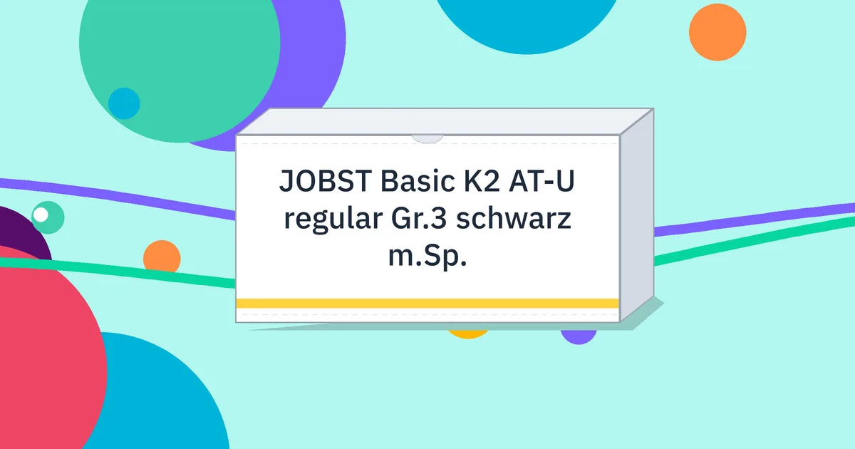 Symbolbild: Packung mit der Aufschrift JOBST Basic K2 AT-U regular Gr.3 schwarz m.Sp. (PZN 15312308) – Verfügbarkeit und Bezug in Apotheken in Frankfurt am Main