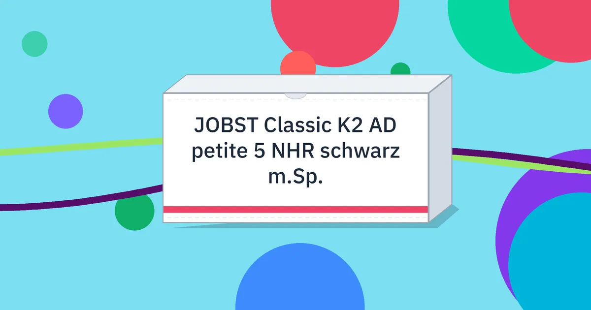 Symbolbild: Packung mit der Aufschrift JOBST Classic K2 AD petite 5 NHR schwarz m.Sp. (PZN 13061196) – Verfügbarkeit und Bezug in Apotheken in Frankfurt am Main