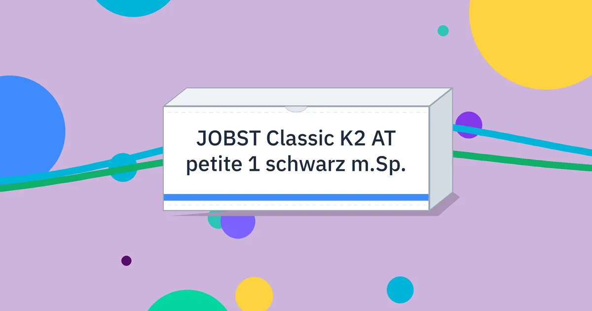 Symbolbild: Packung mit der Aufschrift JOBST Classic K2 AT petite 1 schwarz m.Sp. (PZN 11275792) – Verfügbarkeit und Bezug in Apotheken in Frankfurt am Main