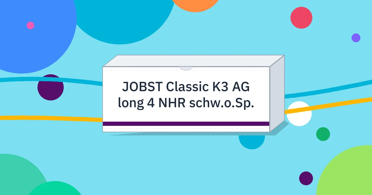 Symbolbild: Packung mit der Aufschrift JOBST Classic K3 AG long 4 NHR schw.o.Sp. (PZN 13072194) – Verfügbarkeit und Bezug in Apotheken in Frankfurt am Main