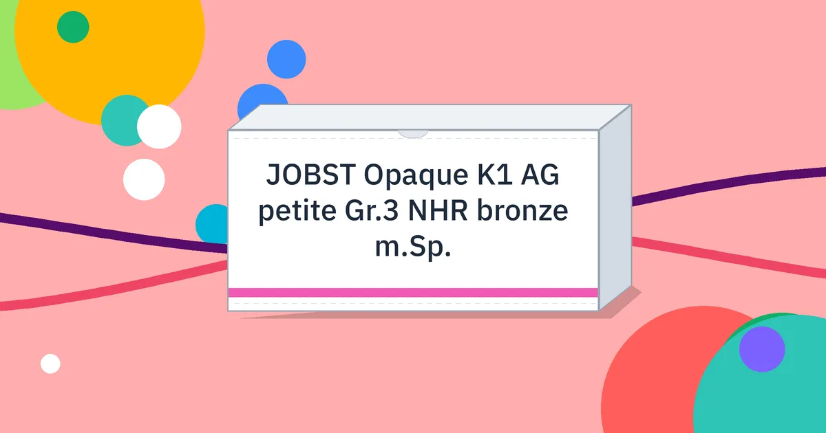 Symbolbild: Packung mit der Aufschrift JOBST Opaque K1 AG petite Gr.3 NHR bronze m.Sp. (PZN 13084263) – Verfügbarkeit und Bezug in Apotheken in Frankfurt am Main