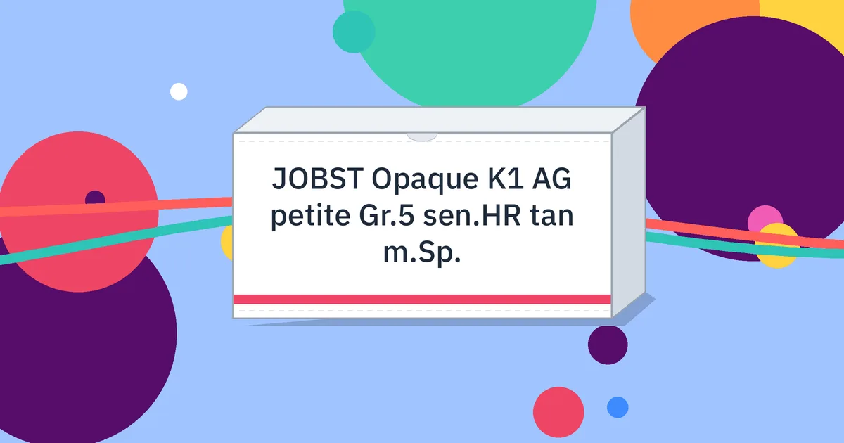 Symbolbild: Packung mit der Aufschrift JOBST Opaque K1 AG petite Gr.5 sen.HR tan m.Sp. (PZN 16270227) – Verfügbarkeit und Bezug in Apotheken in Frankfurt am Main