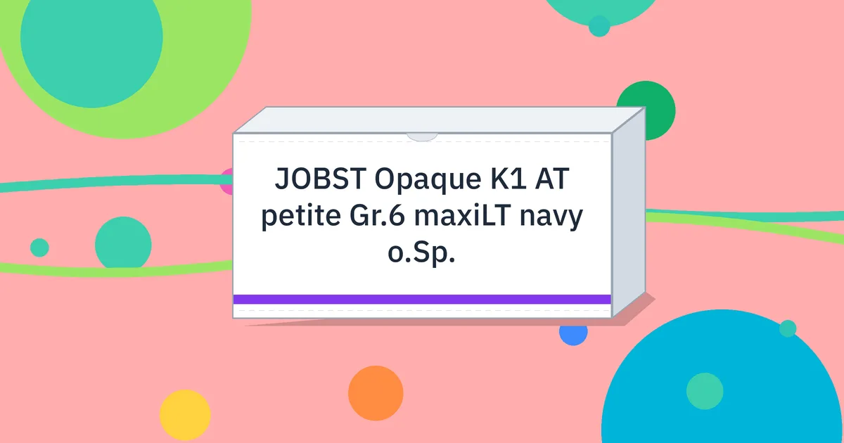 Symbolbild: Packung mit der Aufschrift JOBST Opaque K1 AT petite Gr.6 maxiLT navy o.Sp. (PZN 13103210) – Verfügbarkeit und Bezug in Apotheken in Frankfurt am Main