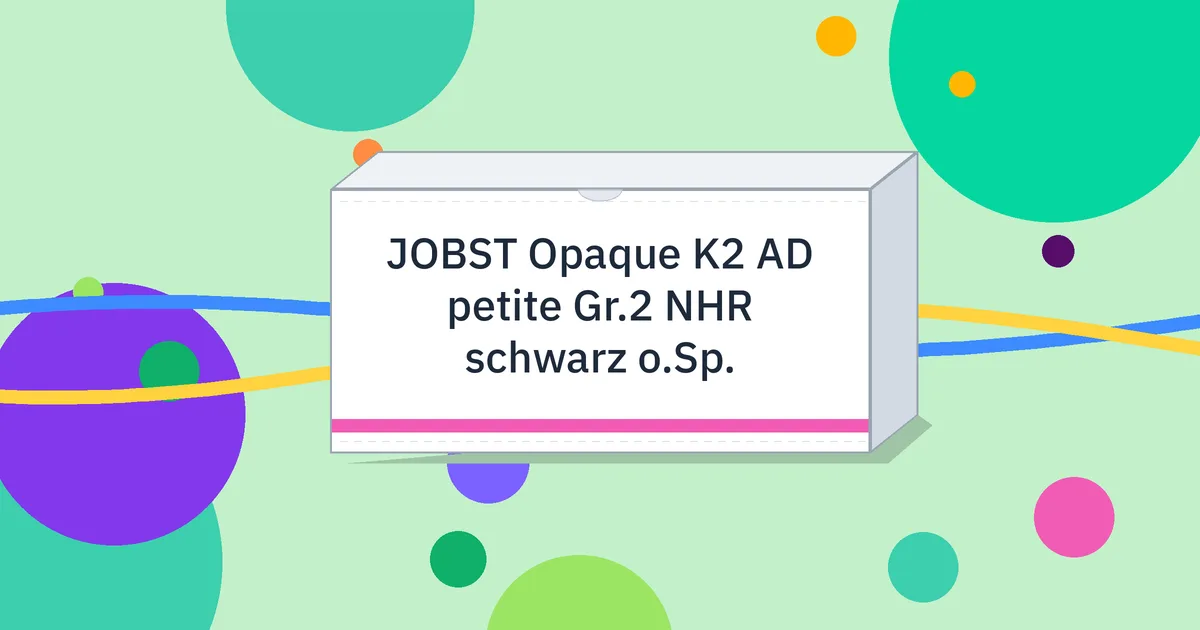 Symbolbild: Packung mit der Aufschrift JOBST Opaque K2 AD petite Gr.2 NHR schwarz o.Sp. (PZN 13109891) – Verfügbarkeit und Bezug in Apotheken in Frankfurt am Main