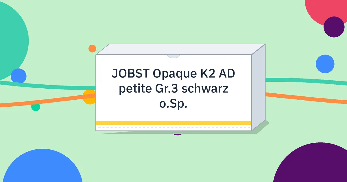Symbolbild: Packung mit der Aufschrift JOBST Opaque K2 AD petite Gr.3 schwarz o.Sp. (PZN 11218618) – Verfügbarkeit und Bezug in Apotheken in Frankfurt am Main