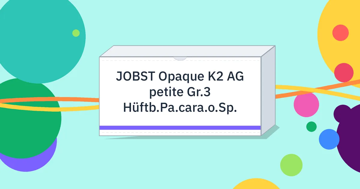 Symbolbild: Packung mit der Aufschrift JOBST Opaque K2 AG petite Gr.3 Hüftb.Pa.cara.o.Sp. (PZN 13114610) – Verfügbarkeit und Bezug in Apotheken in Frankfurt am Main