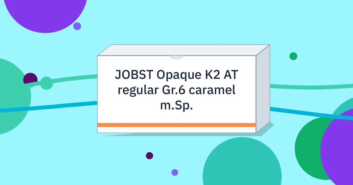 Symbolbild: Packung mit der Aufschrift JOBST Opaque K2 AT regular Gr.6 caramel m.Sp. (PZN 11257162) – Verfügbarkeit und Bezug in Apotheken in Frankfurt am Main