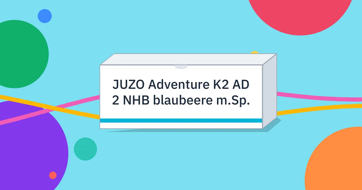 Symbolbild: Packung mit der Aufschrift JUZO Adventure K2 AD 2 NHB blaubeere m.Sp. (PZN 16344960) – Verfügbarkeit und Bezug in Apotheken in Frankfurt am Main