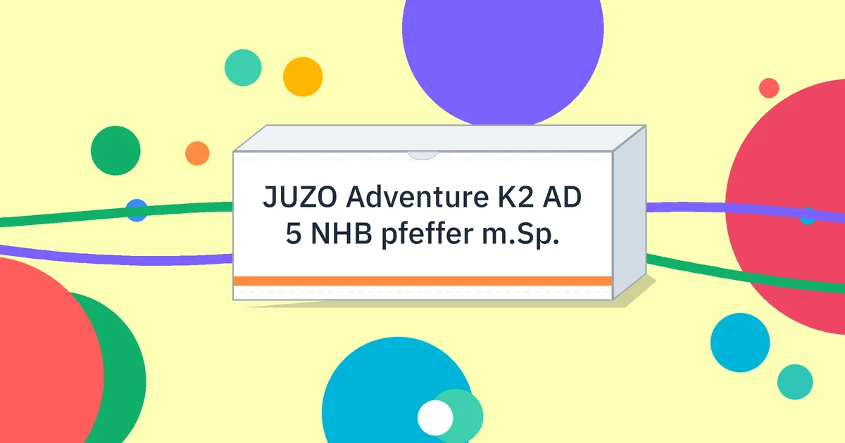 Symbolbild: Packung mit der Aufschrift JUZO Adventure K2 AD 5 NHB pfeffer m.Sp. (PZN 14974421) – Verfügbarkeit und Bezug in Apotheken in Frankfurt am Main