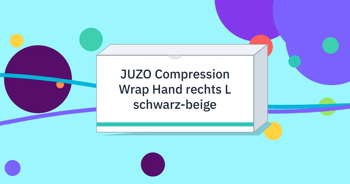 Symbolbild: Packung mit der Aufschrift JUZO Compression Wrap Hand rechts L schwarz-beige (PZN 16143747) – Verfügbarkeit und Bezug in Apotheken in Frankfurt am Main