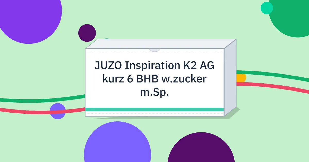Symbolbild: Packung mit der Aufschrift JUZO Inspiration K2 AG kurz 6 BHB w.zucker m.Sp. (PZN 14849733) – Verfügbarkeit und Bezug in Apotheken in Frankfurt am Main