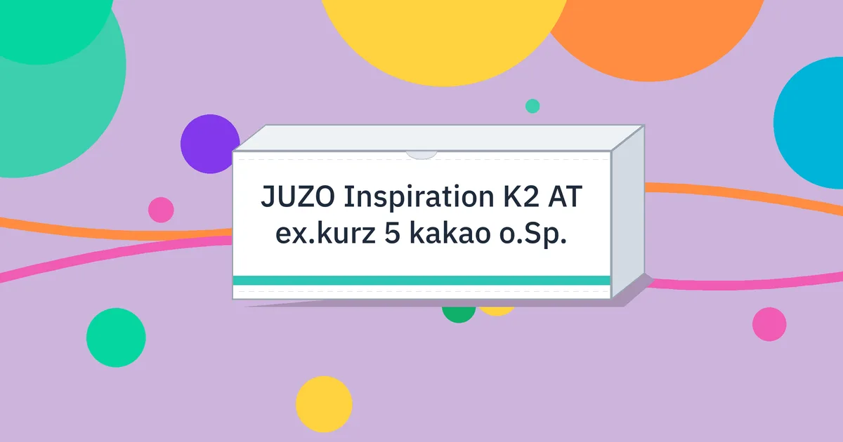 Symbolbild: Packung mit der Aufschrift JUZO Inspiration K2 AT ex.kurz 5 kakao o.Sp. (PZN 14932339) – Verfügbarkeit und Bezug in Apotheken in Frankfurt am Main