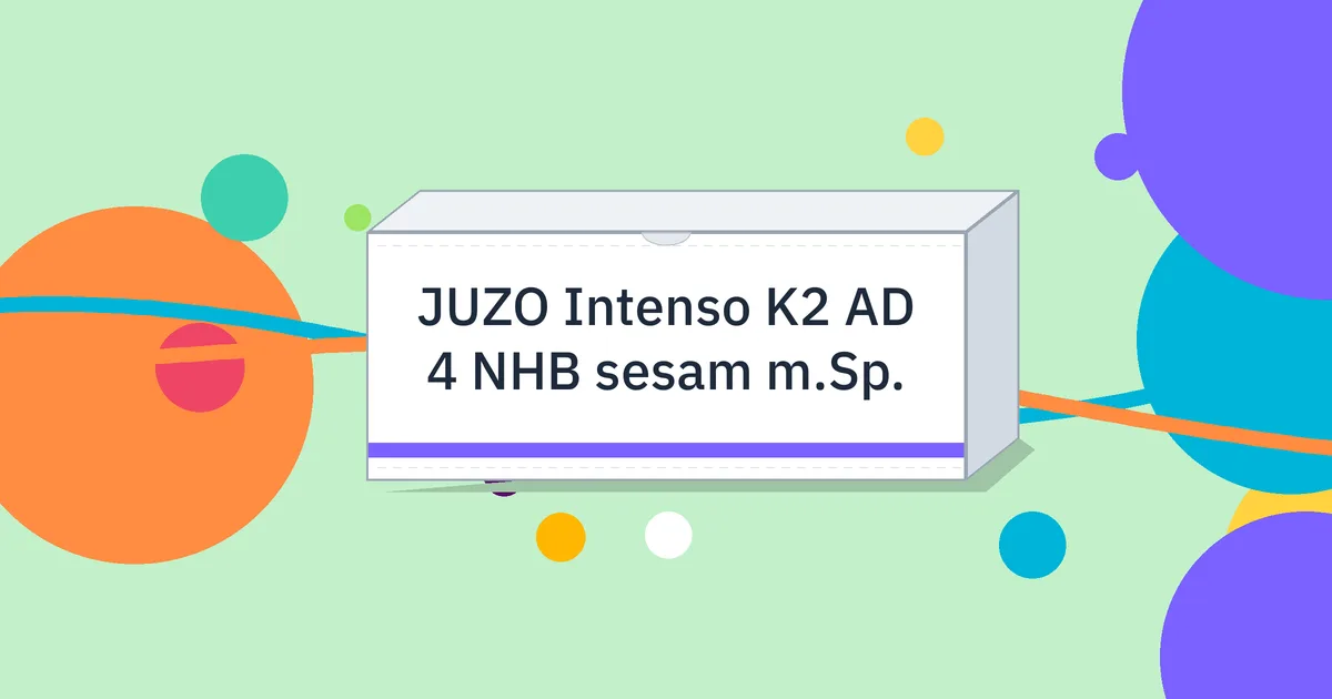 Symbolbild: Packung mit der Aufschrift JUZO Intenso K2 AD 4 NHB sesam m.Sp. (PZN 18609782) – Verfügbarkeit und Bezug in Apotheken in Frankfurt am Main