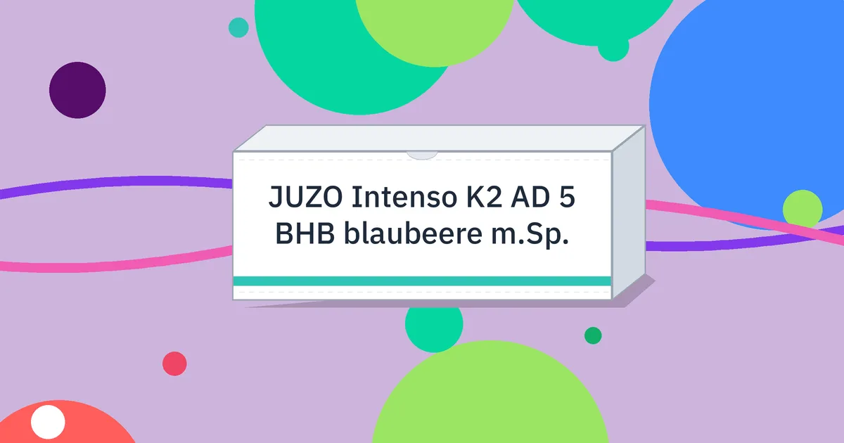 Symbolbild: Packung mit der Aufschrift JUZO Intenso K2 AD 5 BHB blaubeere m.Sp. (PZN 18613393) – Verfügbarkeit und Bezug in Apotheken in Frankfurt am Main