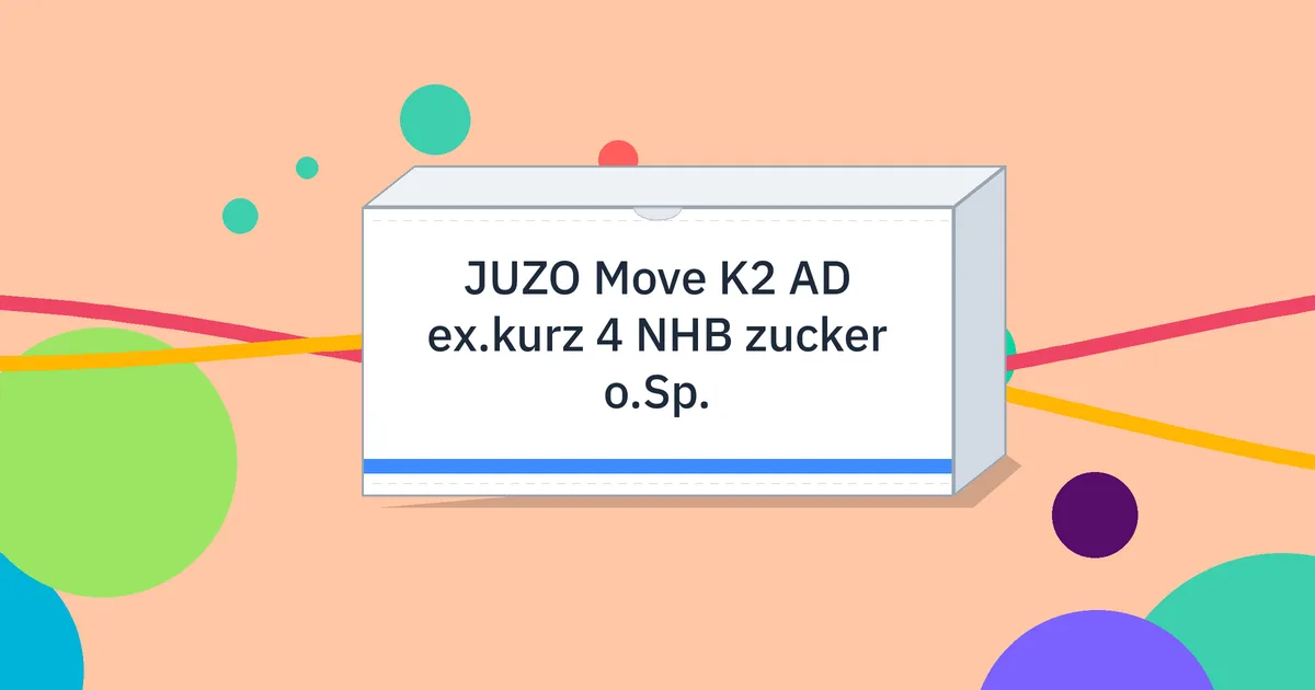 Symbolbild: Packung mit der Aufschrift JUZO Move K2 AD ex.kurz 4 NHB zucker o.Sp. (PZN 18510635) – Verfügbarkeit und Bezug in Apotheken in Frankfurt am Main