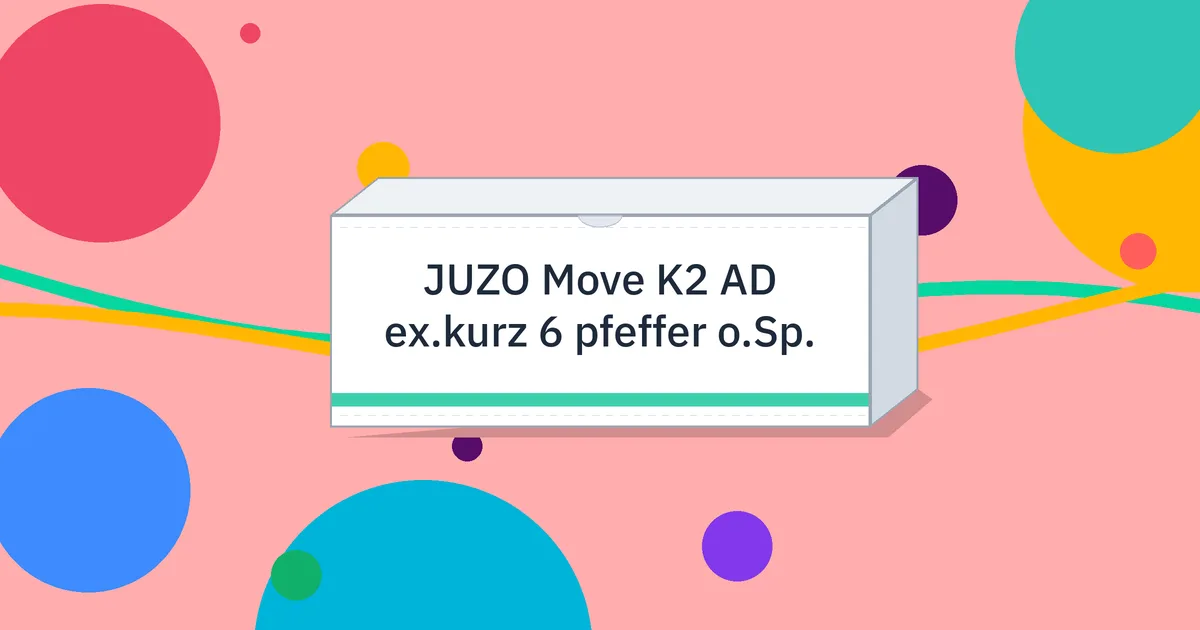 Symbolbild: Packung mit der Aufschrift JUZO Move K2 AD ex.kurz 6 pfeffer o.Sp. (PZN 16342398) – Verfügbarkeit und Bezug in Apotheken in Frankfurt am Main