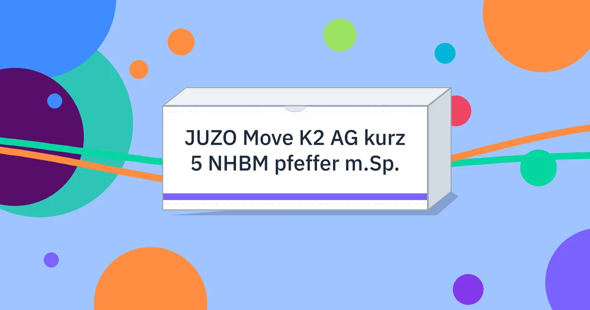 Symbolbild: Packung mit der Aufschrift JUZO Move K2 AG kurz 5 NHBM pfeffer m.Sp. (PZN 16642462) – Verfügbarkeit und Bezug in Apotheken in Frankfurt am Main