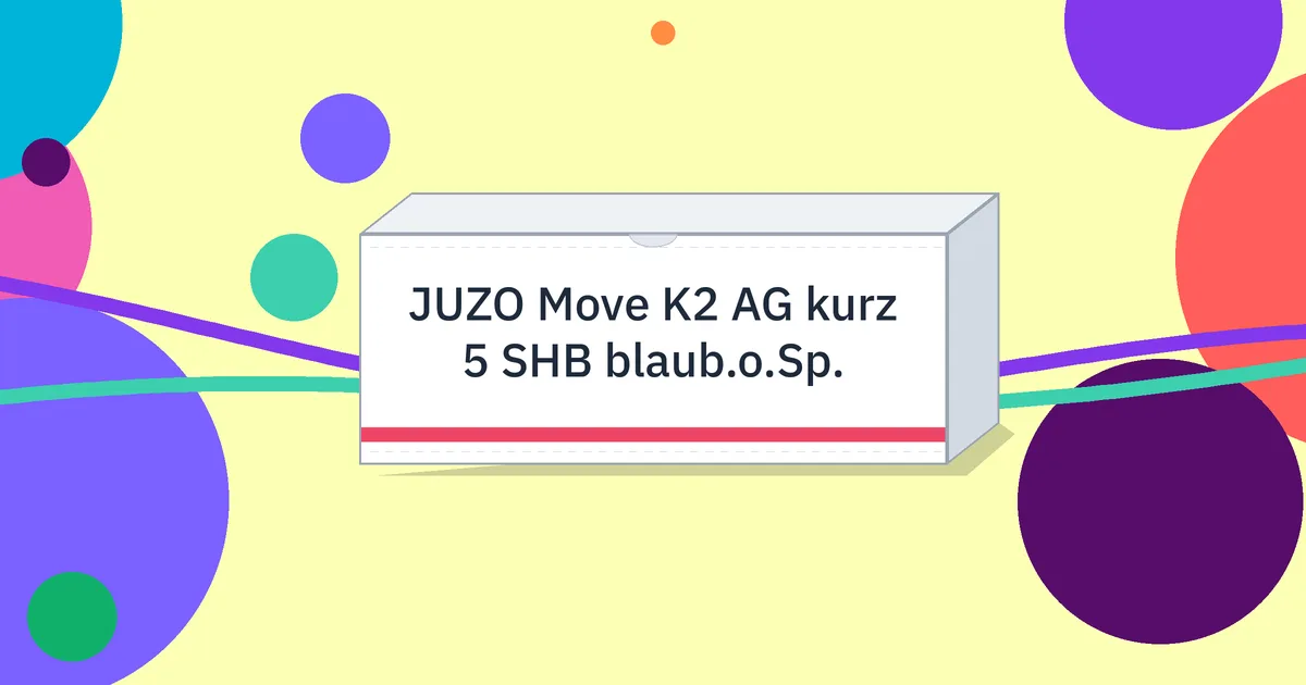 Symbolbild: Packung mit der Aufschrift JUZO Move K2 AG kurz 5 SHB blaub.o.Sp. (PZN 18561489) – Verfügbarkeit und Bezug in Apotheken in Frankfurt am Main