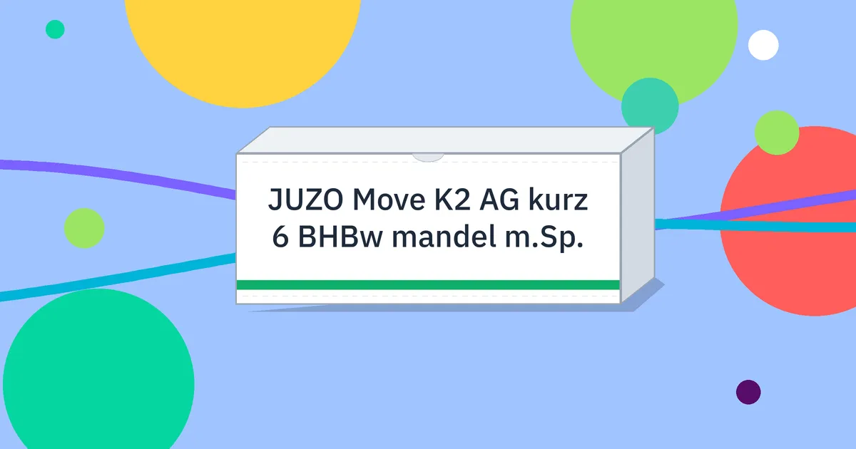 Symbolbild: Packung mit der Aufschrift JUZO Move K2 AG kurz 6 BHBw mandel m.Sp. (PZN 16645667) – Verfügbarkeit und Bezug in Apotheken in Frankfurt am Main